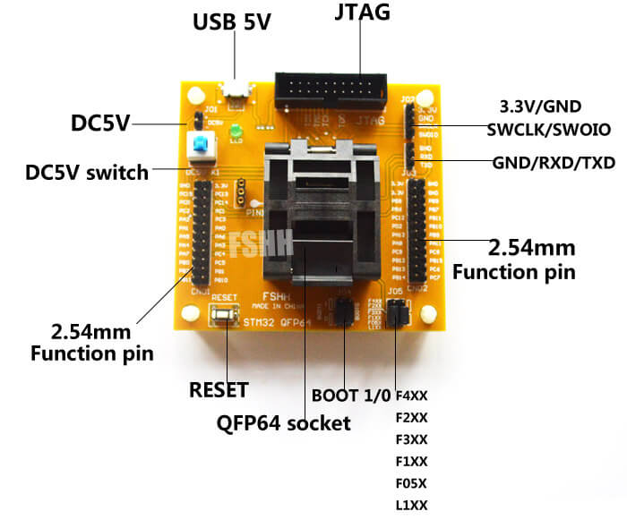 STM32 QFP64 Test Socket STM32 TQFP64 Programmer Adapter JTAG SMT32 ...