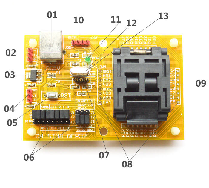 STM8-QFP32 Core Board Download Seat Test Socket Programmer Adapter ...