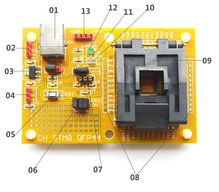 STM8-QFP44 Core Board STM8A STM8S STM8L Download Seat Test Socket ...