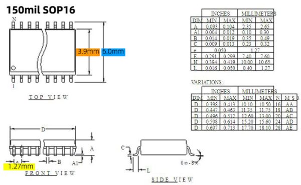 150mil SOP16 To SOP16 Test Socket Sop16/soic16/si16 Socket 1.27mm To 1 ...