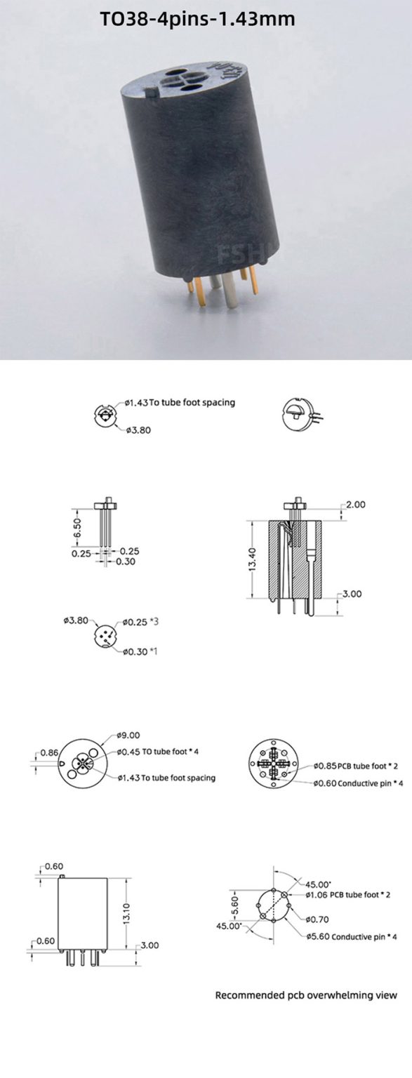 TO38 4pin 1.43mm Pitch Crystal Transistor Test Socket Laser Diode ...