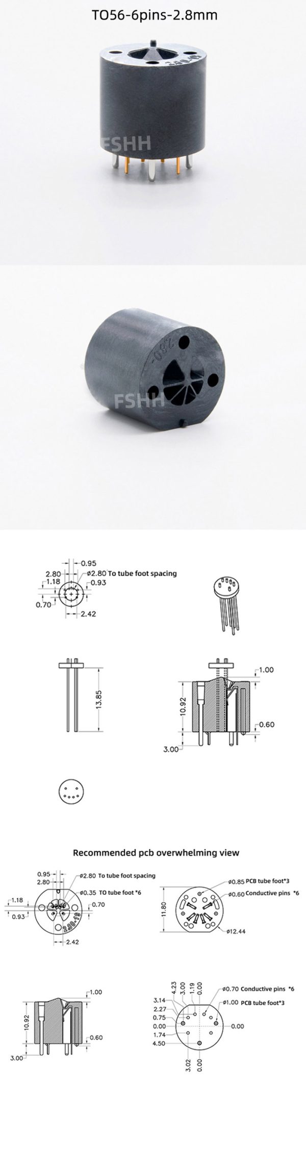 TO56 6pin 2.8mm 2.54mm 3.5mm 3.6mm Pitch Crystal Transistor Test Socket ...