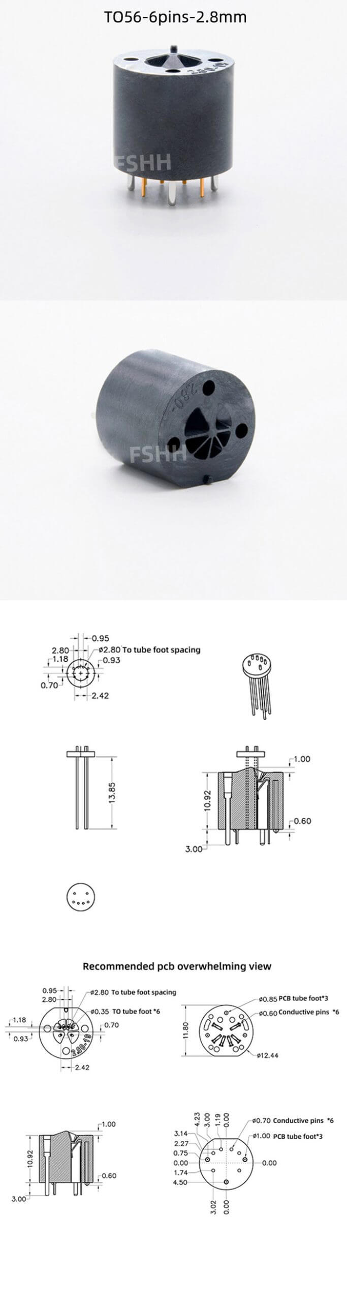TO56 6pin 2.8mm 2.54mm 3.5mm 3.6mm Pitch Crystal Transistor Test Socket ...