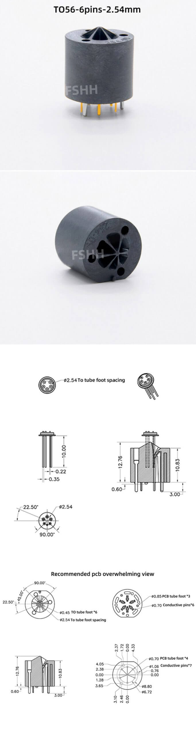 TO56 6pin 2.8mm 2.54mm 3.5mm 3.6mm Pitch Crystal Transistor Test Socket ...