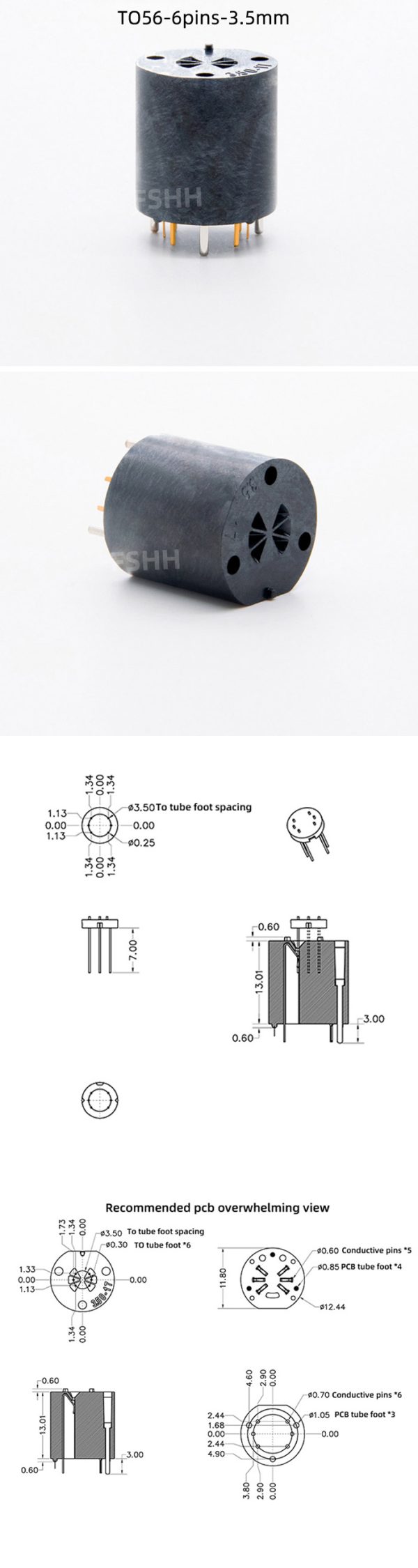 TO56 6pin 2.8mm 2.54mm 3.5mm 3.6mm Pitch Crystal Transistor Test Socket ...