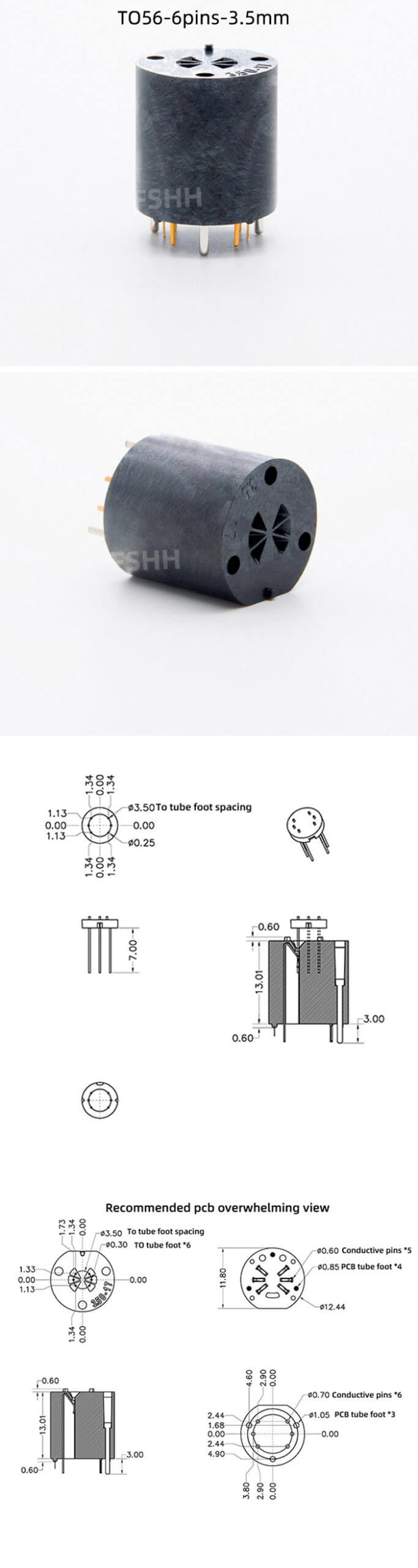 TO56 6pin 2.8mm 2.54mm 3.5mm 3.6mm Pitch Crystal Transistor Test Socket ...