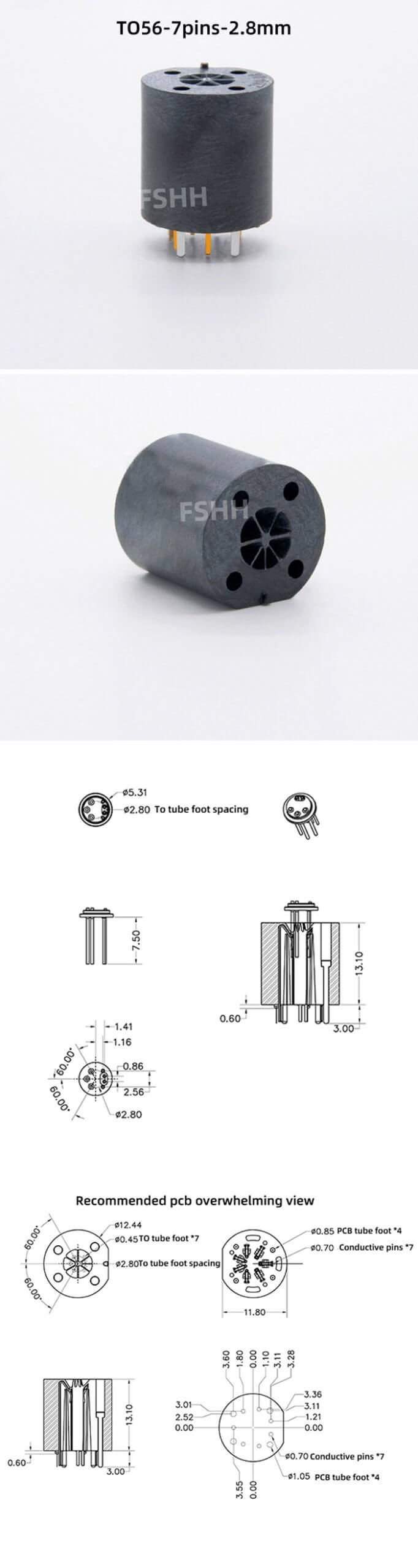 TO56 7pin 2.8mm 2.9mm 3.1mm 3.5mm 3.39mm 4.3mm Pitch Crystal Transistor ...