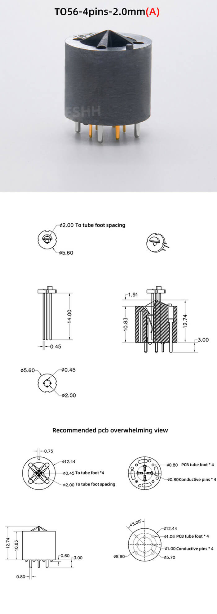 TO56 4pin 2.0mm 2.54mm Pitch Crystal Transistor Test Socket Laser Diode ...
