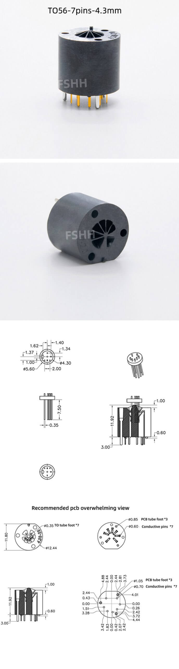 TO56 7pin 2.8mm 2.9mm 3.1mm 3.5mm 3.39mm 4.3mm Pitch Crystal Transistor ...
