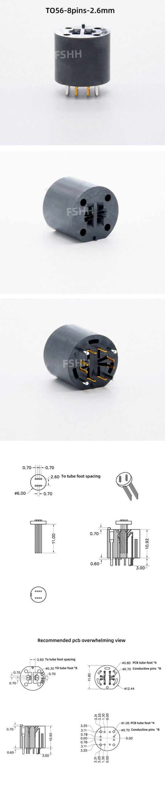 TO56 8pin 2.6mm 3.56mm 3.65mm Pitch Crystal Transistor Test Socket ...