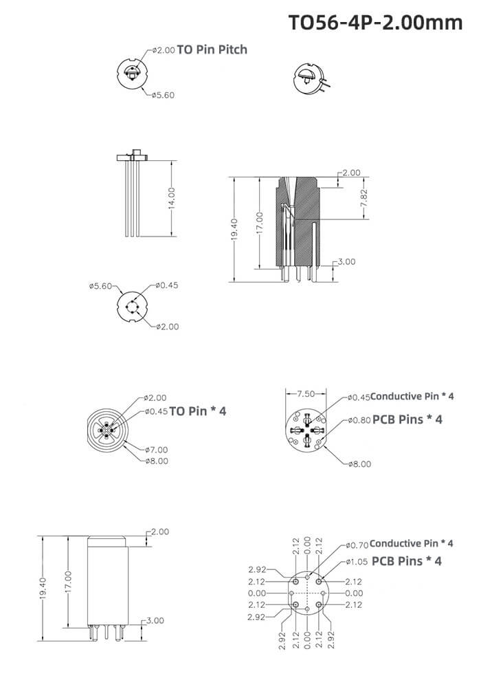 TO56 4pin 2.0mm 2.54mm Pitch Crystal Transistor Test Socket Laser Diode ...