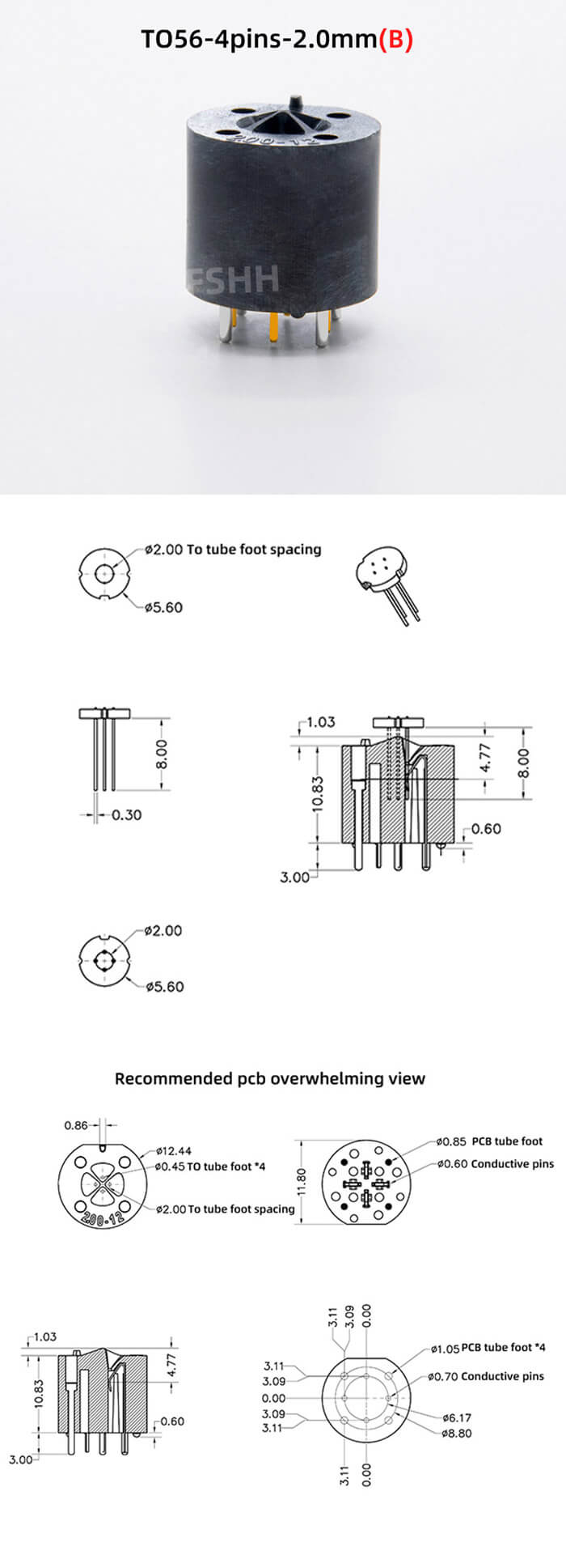 TO56 4pin 2.0mm 2.54mm Pitch Crystal Transistor Test Socket Laser Diode ...