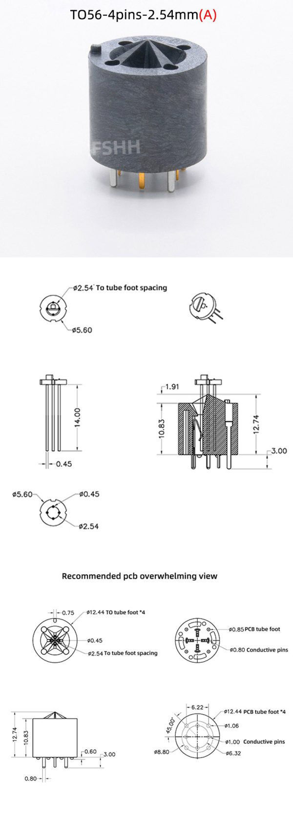 TO56 4pin 2.0mm 2.54mm Pitch Crystal Transistor Test Socket Laser Diode ...