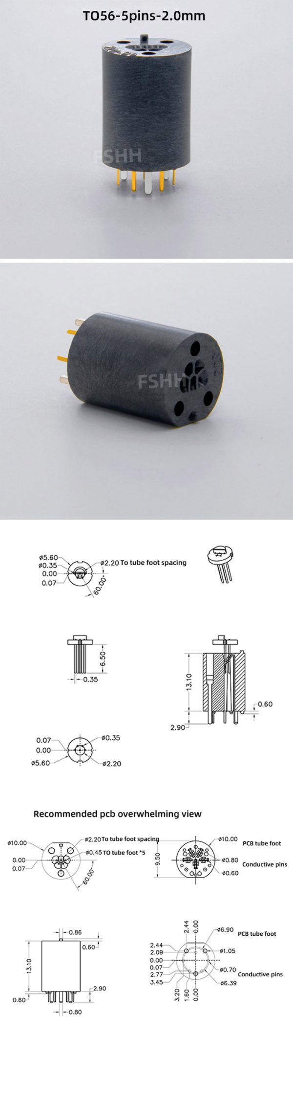 TO56 5pin 2.0mm 2.2mm 2.54mm Pitch Crystal Transistor Test Socket Laser ...
