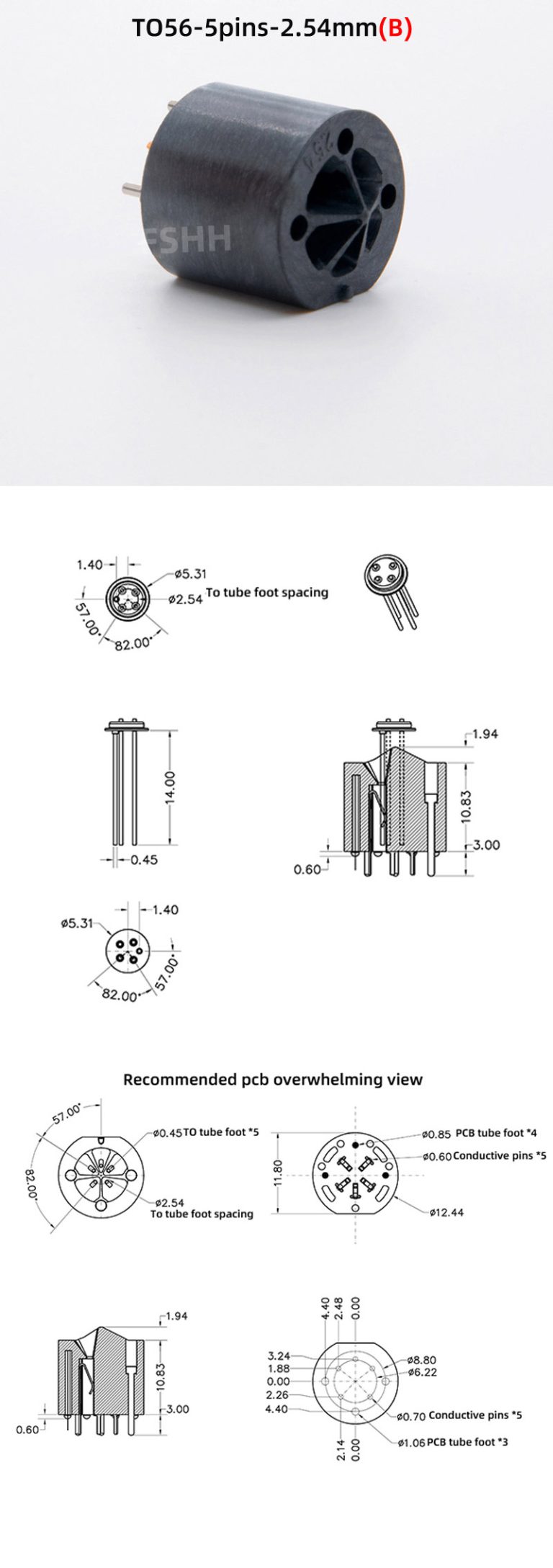TO56 5pin 2.0mm 2.2mm 2.54mm Pitch Crystal Transistor Test Socket Laser ...