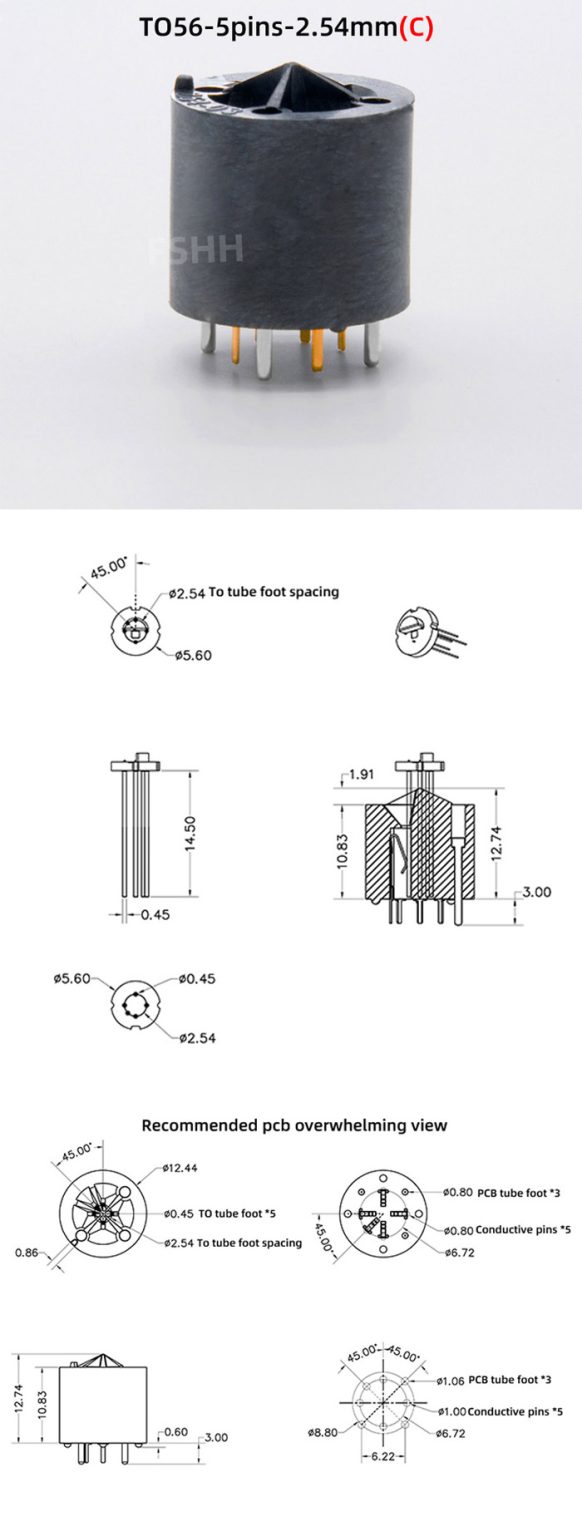 TO56 5pin 2.0mm 2.2mm 2.54mm Pitch Crystal Transistor Test Socket Laser ...