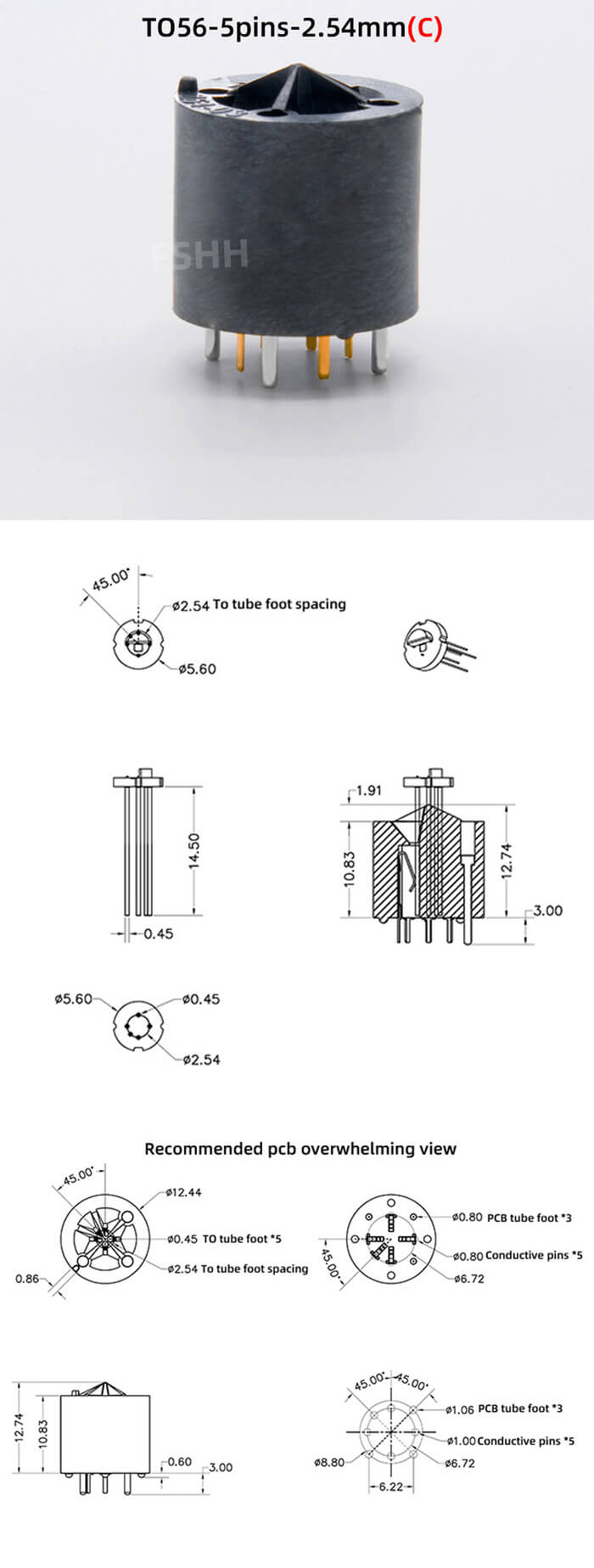 TO56 5pin 2.0mm 2.2mm 2.54mm Pitch Crystal Transistor Test Socket Laser ...
