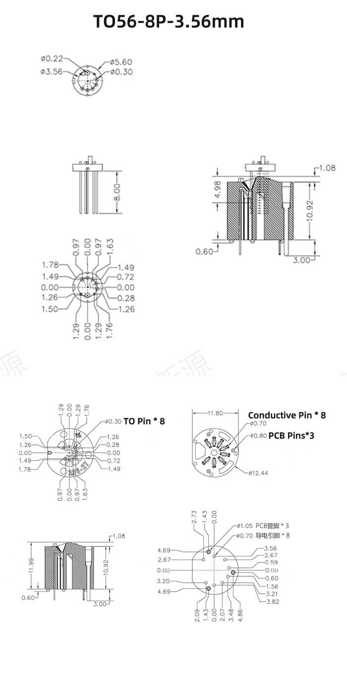 TO56 8pin 2.6mm 3.56mm 3.65mm Pitch Crystal Transistor Test Socket ...
