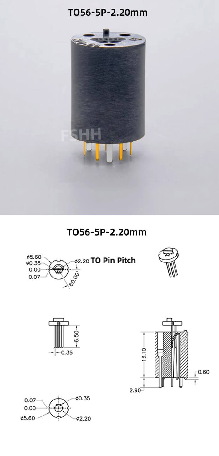 TO56 5pin 2.0mm 2.2mm 2.54mm Pitch Crystal Transistor Test Socket Laser ...
