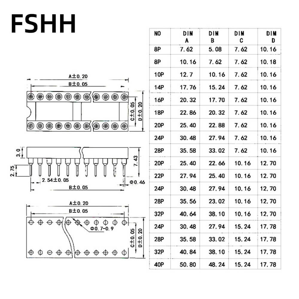 2.54mm DIP IC Socket DIP16/DIP20/DIP32/DIP40 - FSHH Store