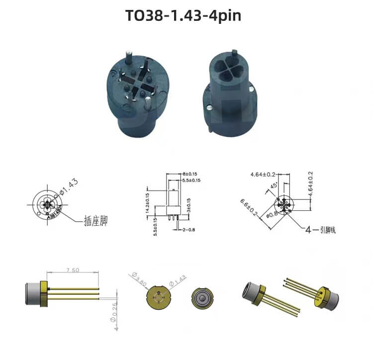 TO38 4pin 1.43mm Pitch Crystal Transistor Test Socket Laser Diode ...